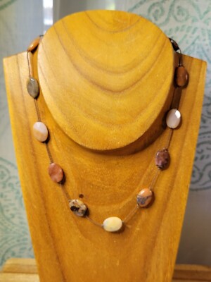 Peach & Beige Jasper Gemstone Hand Knotted Necklace with Sterling ...