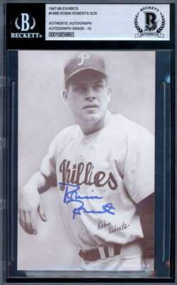 Robin Roberts Gem Mint 10 Beckett BAS Signed Vintage Exhibits Postcard ...