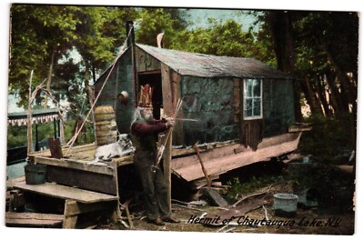 Hermit of Chautauqua Lake NY 1900s Shack Old Man and Dog UDB Postcard | eBay