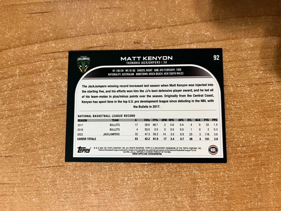 2022-23 Topps NBL - Matt Kenyon - #92 Blue Parallel | eBay