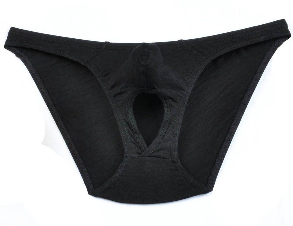 Men's Modal Briefs Underwear Bulge Pouch Nuts Out Bikini Balls Hole ...