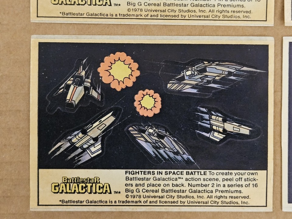 Vintage 1978 Big G Cereal Lot Battlestar Galactica 6 Sticker Cards #1-3 ...