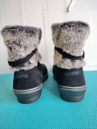 Sporto Womens Winter Ankle Boots Booties Blak Leather Suede Faux Fur ...