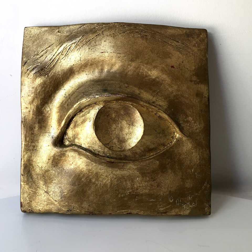 Surrealist Sculpture Gold Tone Leafed Eye Manner of Schiaparelli Dali ...