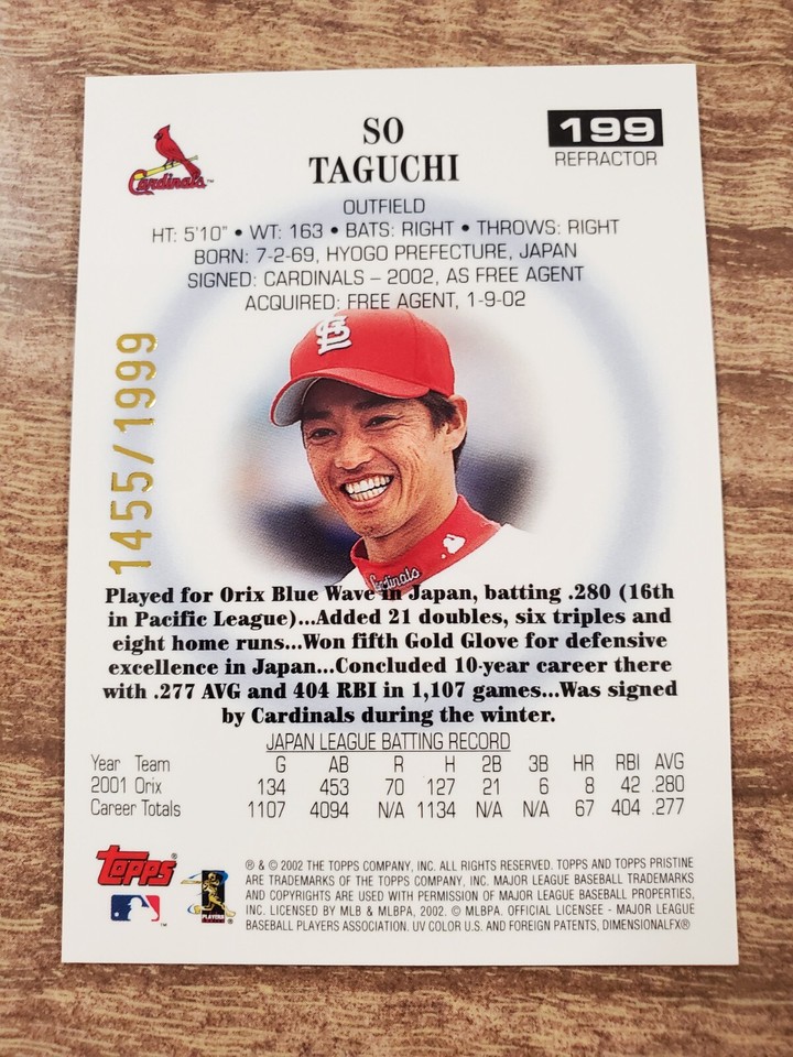 So Taguchi 2002 Topps Pristine #1455/1999 | eBay