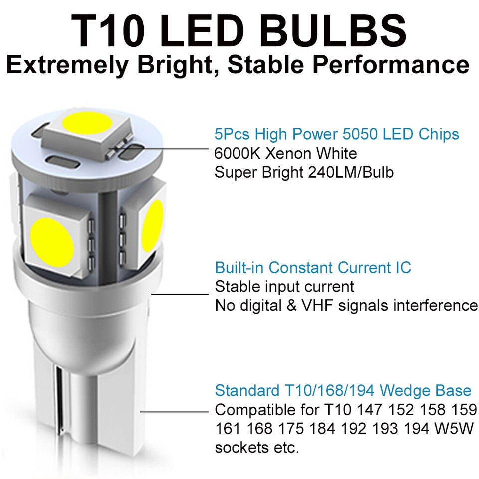 10Pcs T10 Wedge Base LED Bulbs Low Voltage DC 12V for Malibu T5 ...