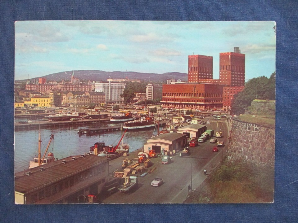 ca1960 Oslo Norway Birdseye City Hall Postcard Used to Us Postage Due ...