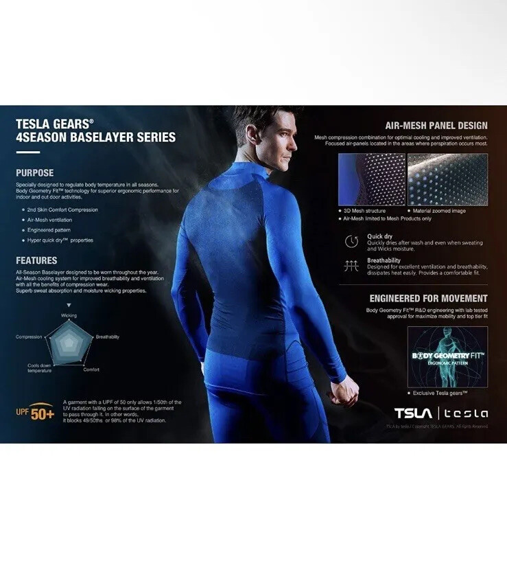 TSLA long sleeve Compression Shirt men S Cool Dry Fit Athletic Workout ...