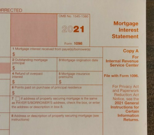 2021: 5 SHEETS 1098 IRS Mortgage Interest Statement & 2=1096 ...