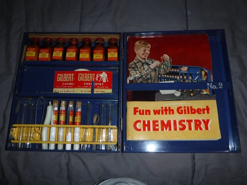 1950's A.C. Gilbert Fun with Chemistry number 2 set in a blue metal box ...