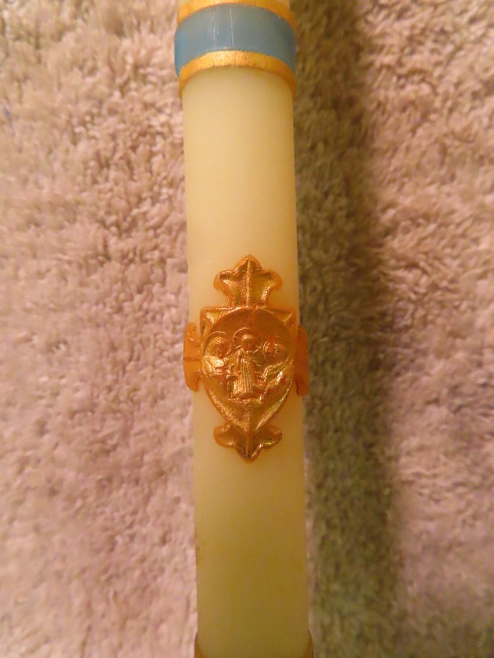 BLESSED CATHOLIC ROSARY SOCIETY FUNERAL CANDLE STICK WITH ORIGINAL BOX ...