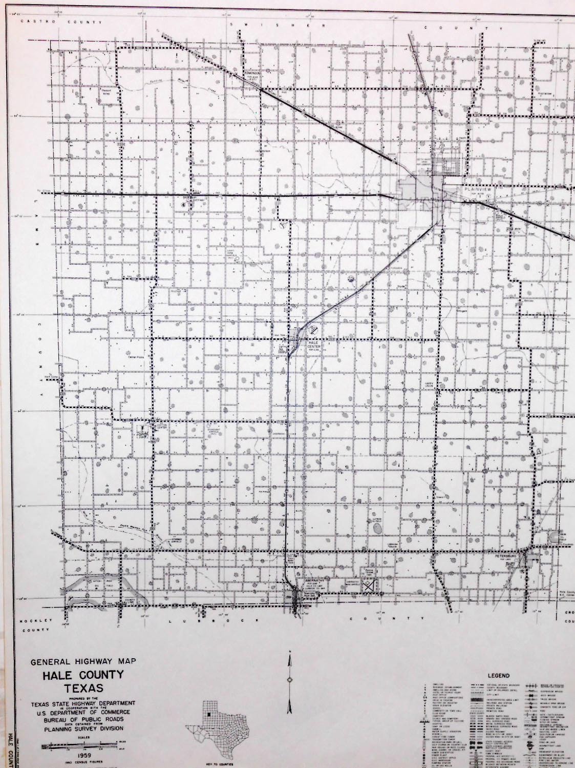 Old Original Hale County Texas Highway Dept Map 1959 Plainview ...