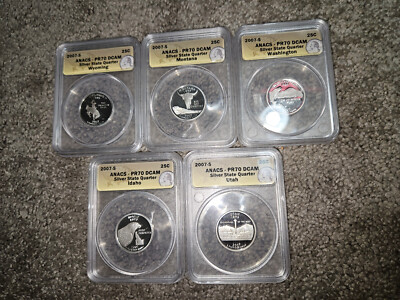 🌟 2007-S Silver Proof Statehood Quarter 5-Coin Set ANACS PR70 DCAM 25c | eBay