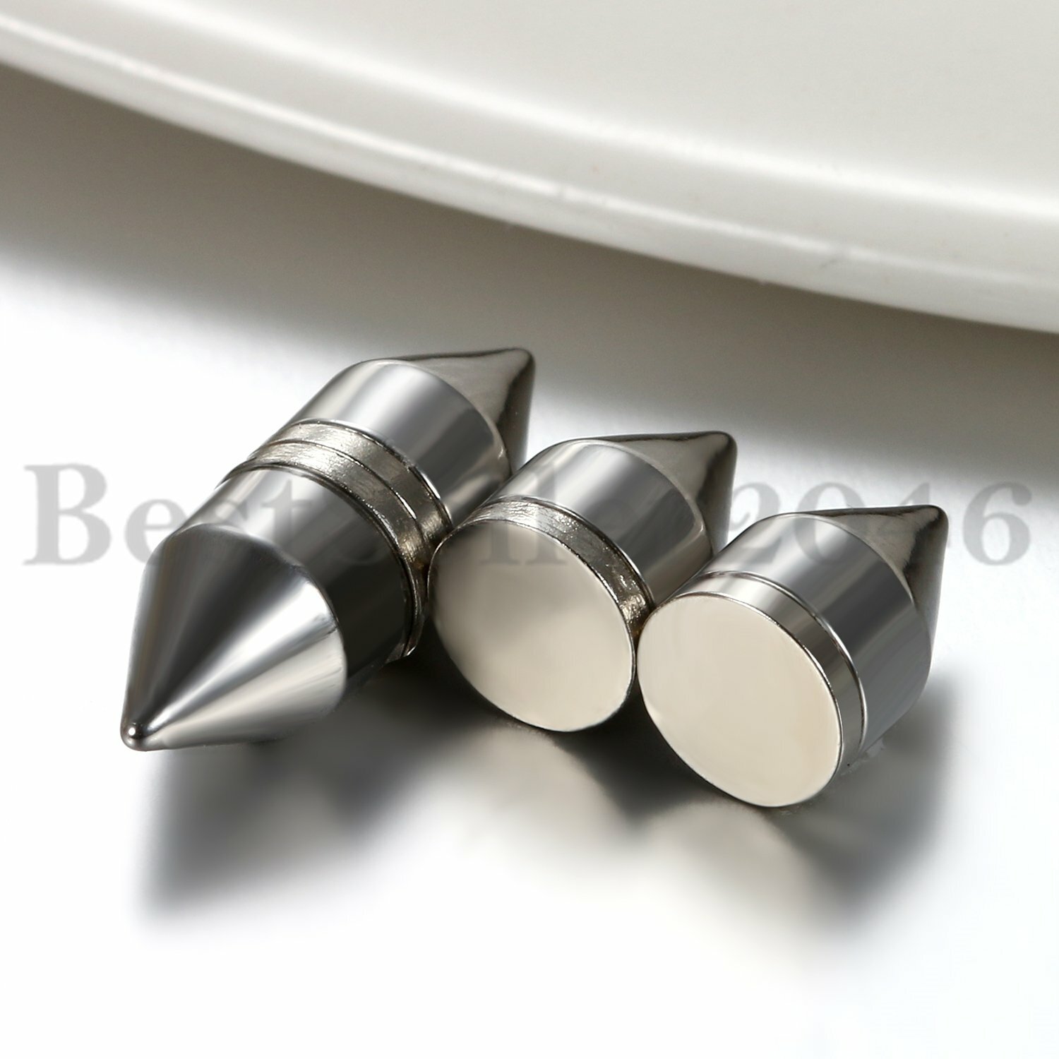 2pcs Punk Biker Men Boys Bullet Non Piercing Ear Stud Clip On Magnetic ...