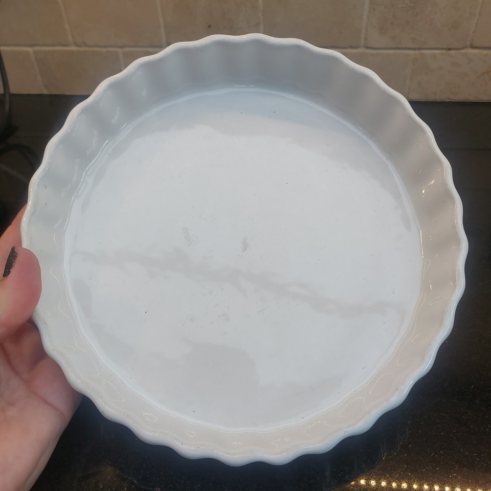 Vintage Stoneware Rayware Quiche Flan Dish 22cm White Fluted Ceramic ...