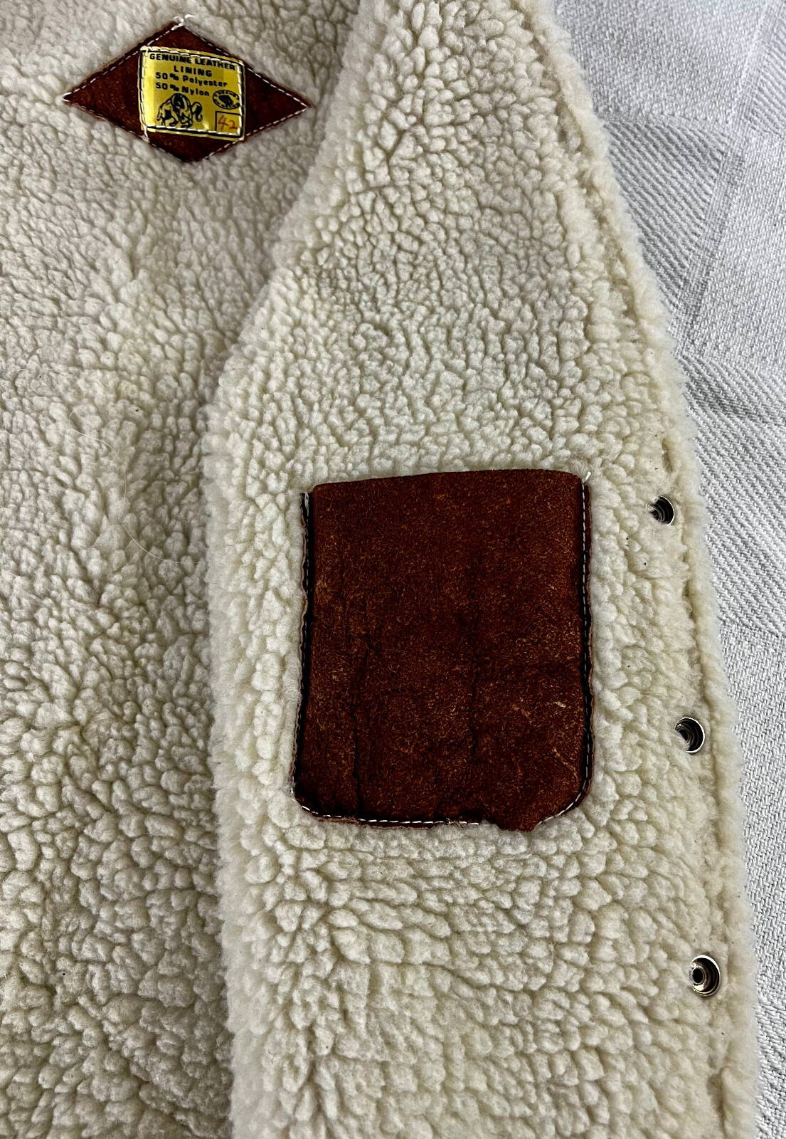 Vintage Leather Rancher Western Vest Jacket Sherpa Ba… - Gem