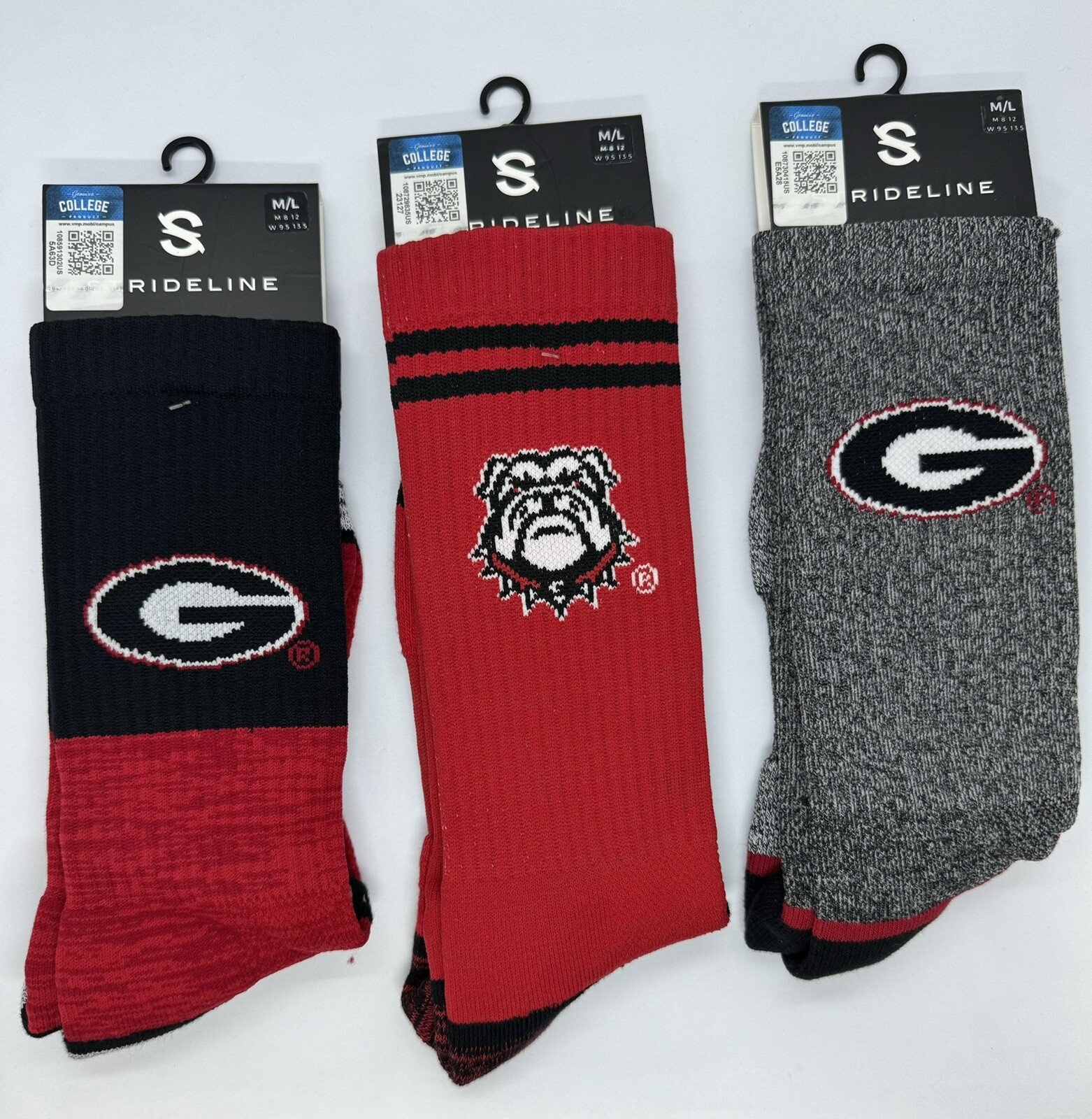 GEORGIA BULLDOGS MIDLENGTH SOCKS LOT OF 3 PAIRS Size M/L Men 8-12 Wms 9 ...