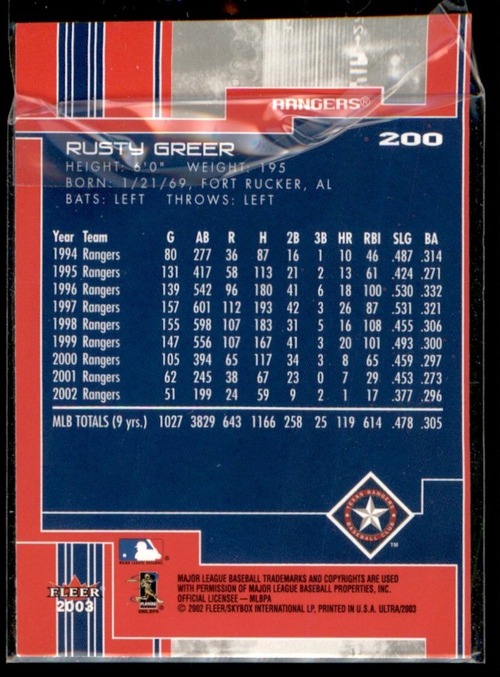 2003 ULTRA RUSTY GREER TEXAS RANGERS #200 | eBay
