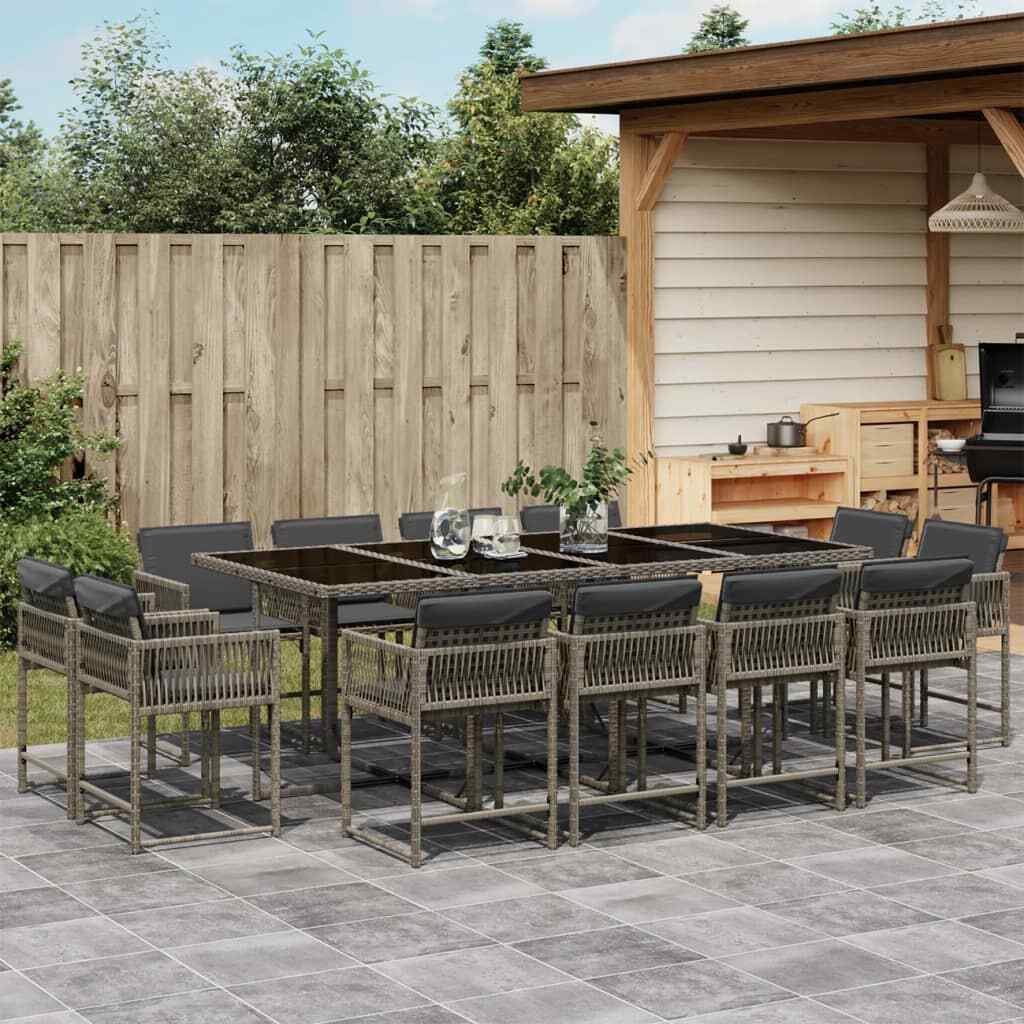 13 Piece Garden Dining Set with Cushions Grey Poly Rattan C2O1 | eBay