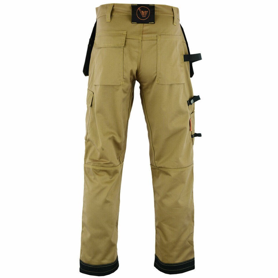 Men Pro Builder Work Trousers Black & Grey Heavy Duty Safety Combat ...