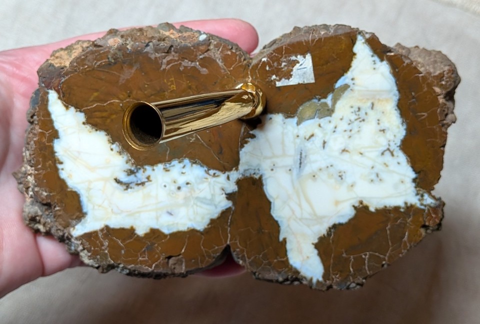 Vintage Stone Pen Holder Gold Cap With Brown & White Rock Base 5.5 ...