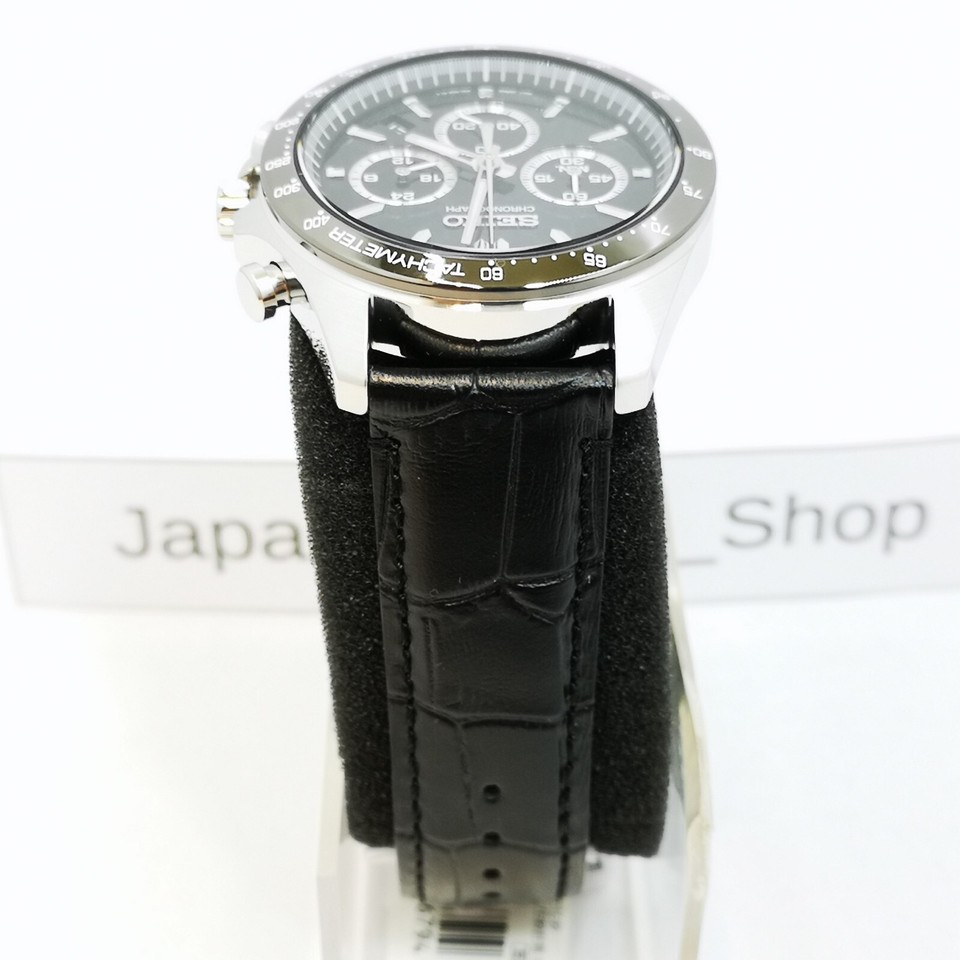 SEIKO Spirit SBTR021 Black Chronograph Quartz Leather band Men Watch ...