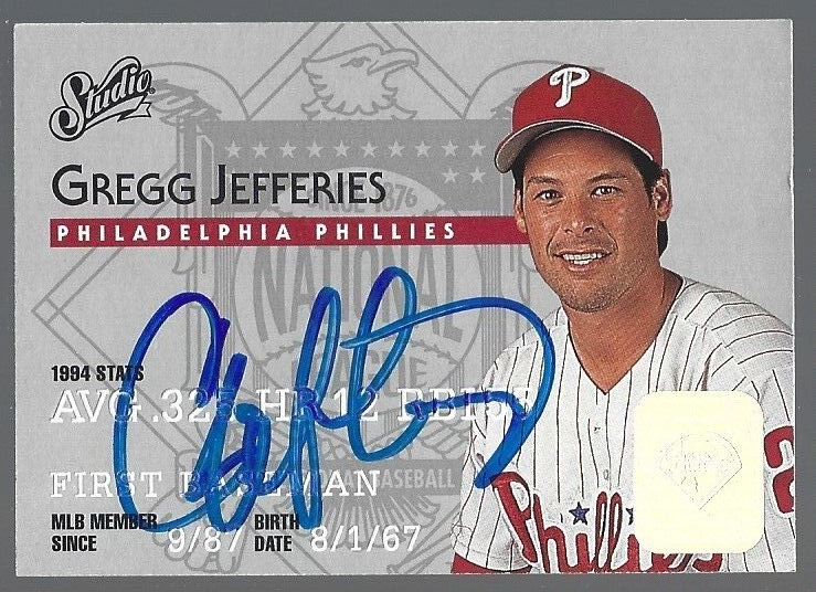 1995 Studio #47 Gregg Jefferies IP autograph signed card | eBay