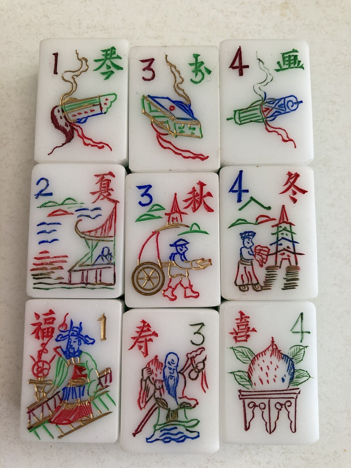 Green 3-Tone Tri-Color Tiles 1950s Mah Jong Jongg_ Joker/Replace_Lot3 ...