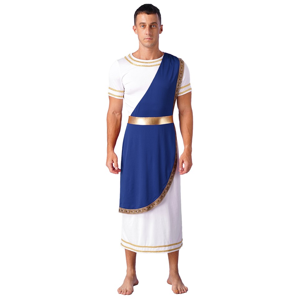 US Men Toga Greek God Costume Short Sleeve Roman Cosplay Robe Toga ...