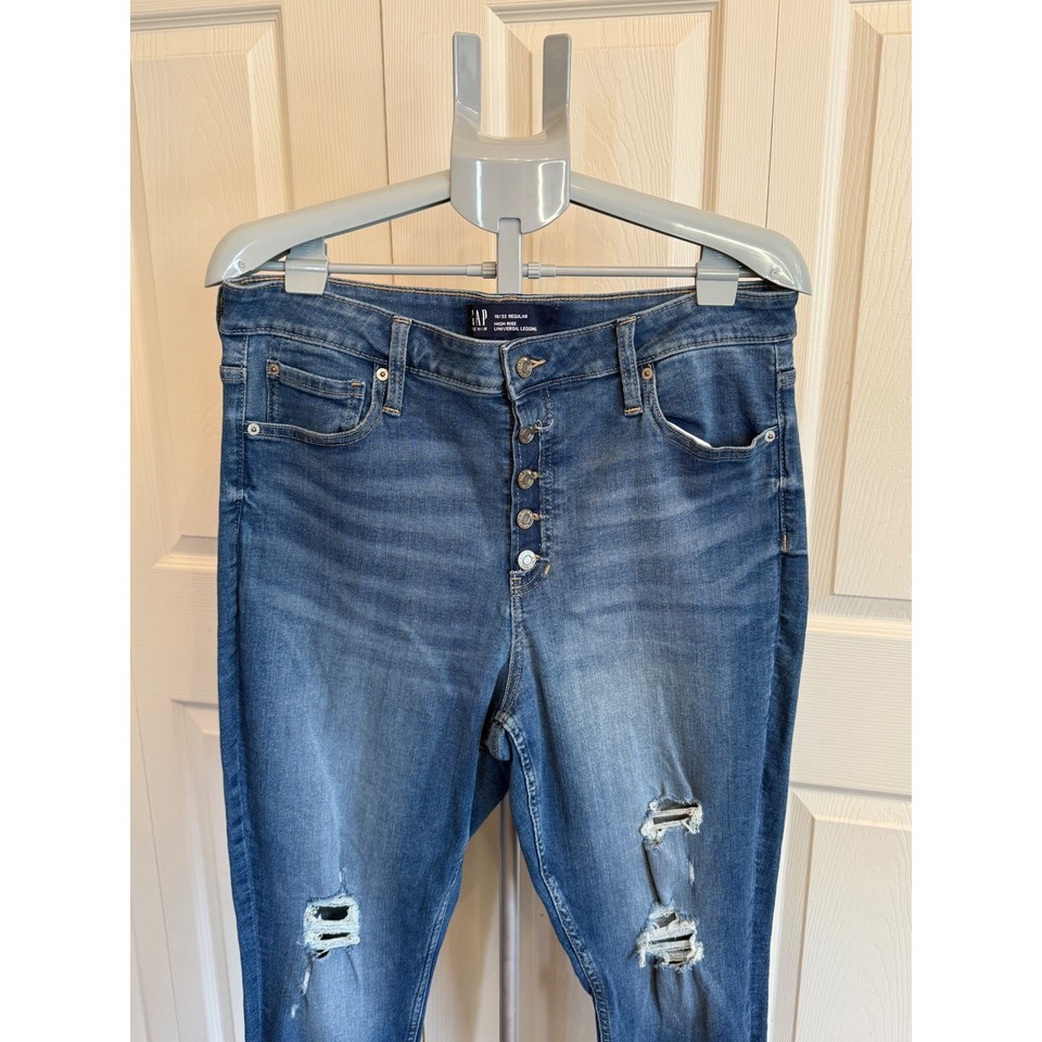GAP High Rise Universal Legging Jeans Distressed Blue Button Fly Size ...