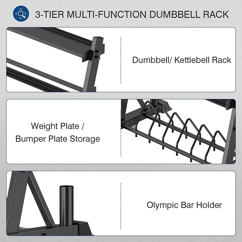 Dumbbell Rack 3-Tier Weight Plate Rack Storage Stand for Dumbbell ...