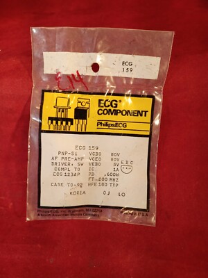 New Vintage Philips ECG159 NTE159 PNP Silicon Audio Preamp Transistor ...