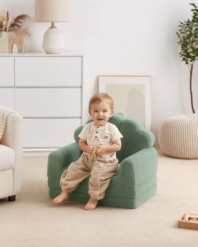 Kids Couch, 2-in-1 Soft Toddler Couch Fold Out, Toddler Chair Green ...