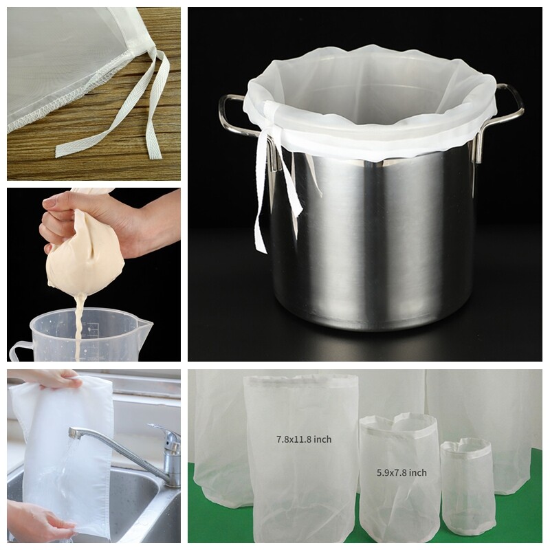 Straining Bag Reusable 200 Micron Filter Nylon Mesh Drawstring for Home ...