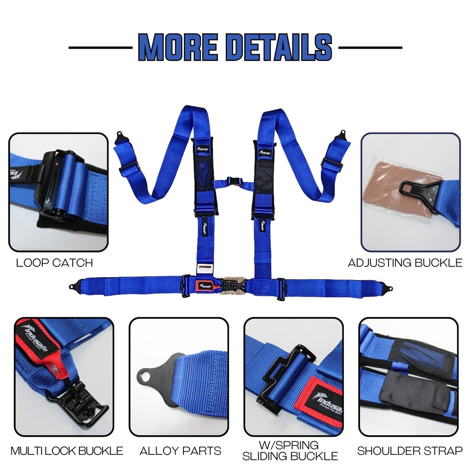 2 x Blue 3in 4-Point Racing Car Harness Quick Release Seat Belt w ...