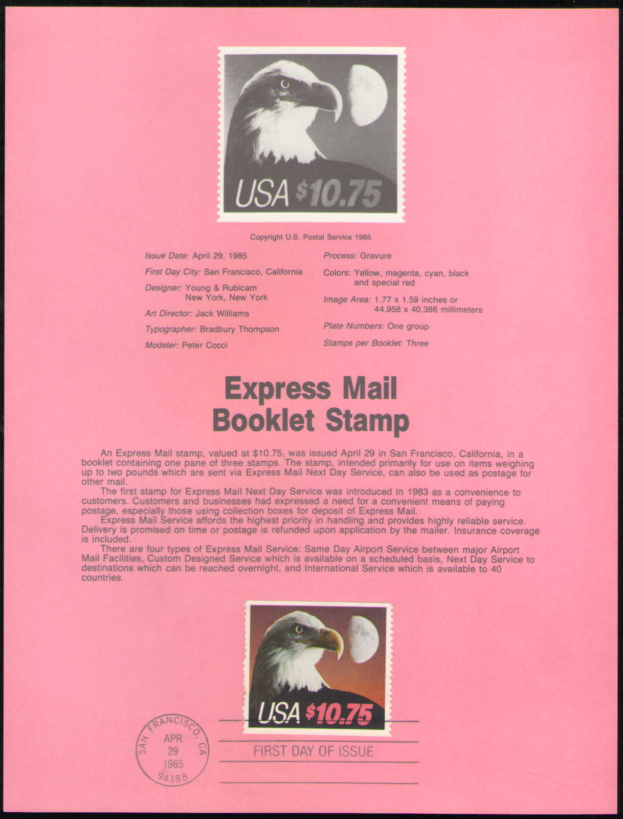 US. SP674. 2122. $10.75. Eagle & Half Moon, Express Mail Single ...