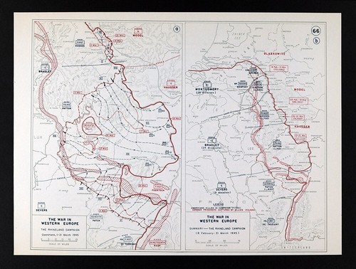 WWII Map 66 Rhineland Campaign Coblenz Mainz Luxembourg France Germany ...
