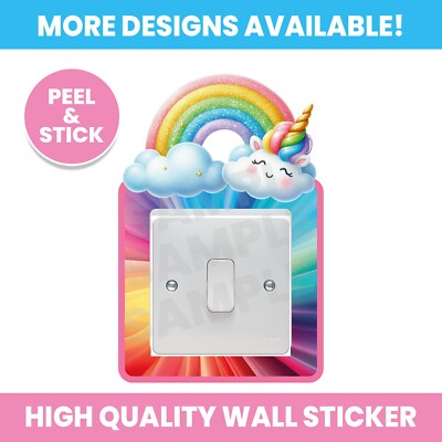 UNICORN RAINBOW LIGHT SWITCH SURROUND WALL STICKER DECAL KIDS BEDROOM ...