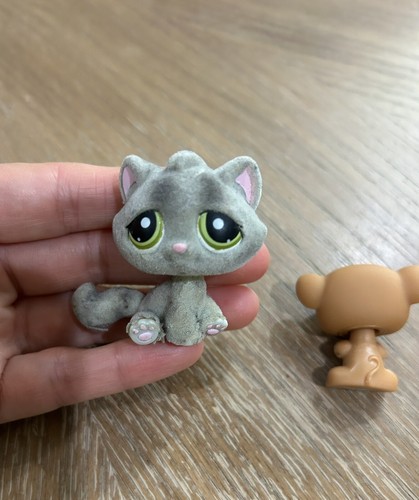 Authentic Littlest Pet Shop LPS Cat Kitten 323 Mouse 324 Fuzzy Grey ...