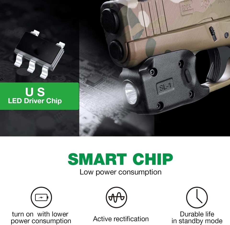 Gun Light For Glock 43/Glock 43XPistol,G43 Handgun Light Tactical ...