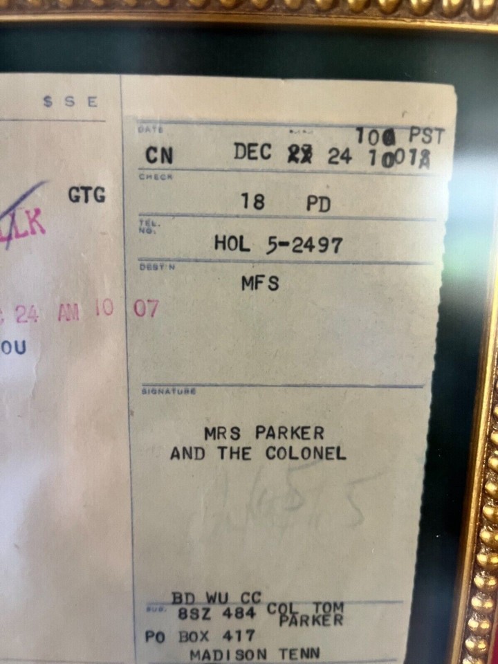 ELVIS PRESLEY 1962 Christmas Eve Telegram from Col. Parker + Signed ...