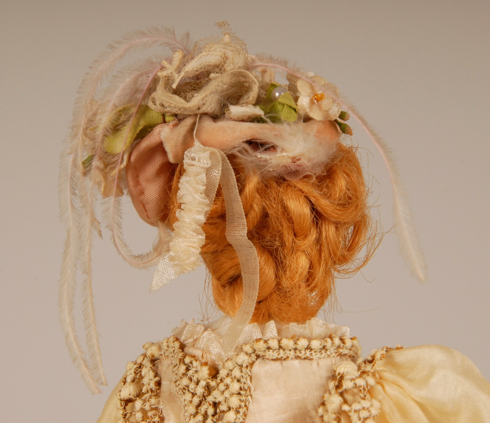 Antique German porcelain half doll arms away trinket box jewelry silk ...