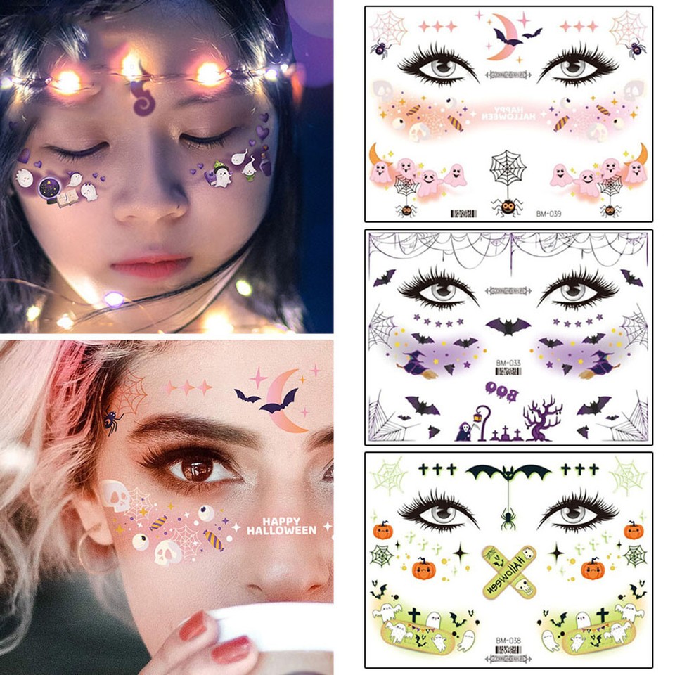 Halloween Face Stickers Skull Face Tattoos Temporary Face Sticker Art ...
