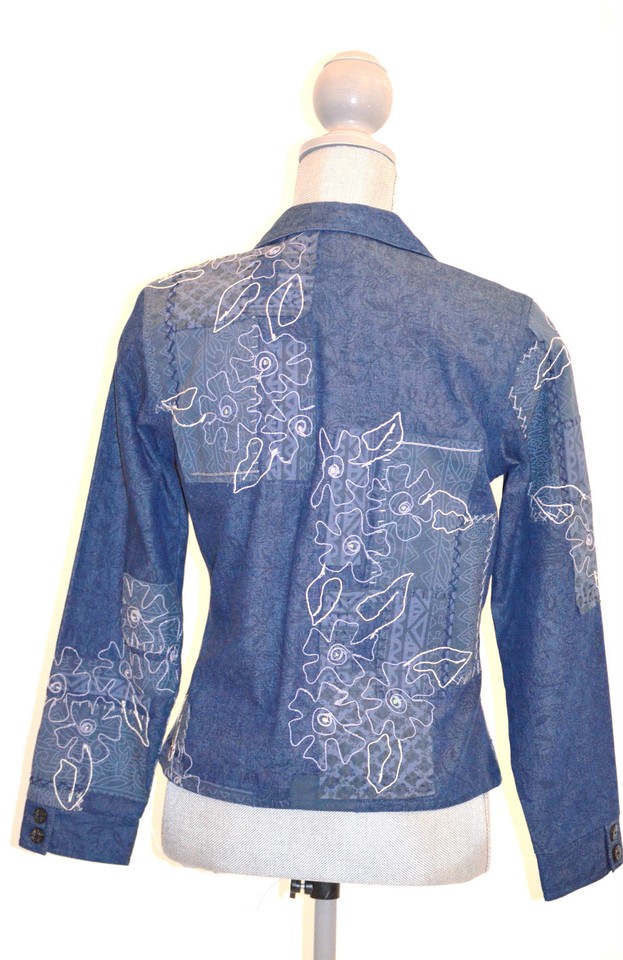 CWC COLDWATER CREEK denim blue jean Jacket embroidered lined Blazer ...