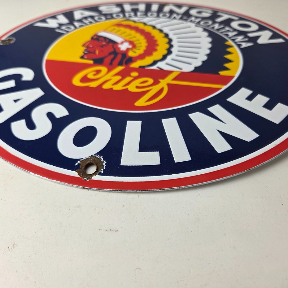 Vintage Washington Gasoline Sign - Indian Chief Gas Porcelain Service ...