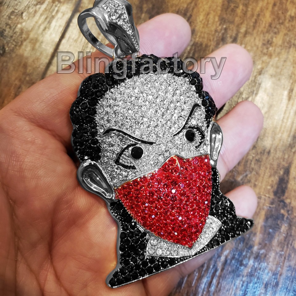 Hip Hop Large Masked Goon Pendant & 16" Full Iced Cuban Choker Chain ...
