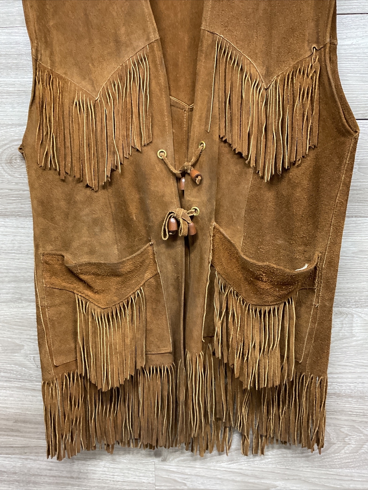 Vintage Pioneer Wear Fringed Vest Brown Suede Long Si… - Gem