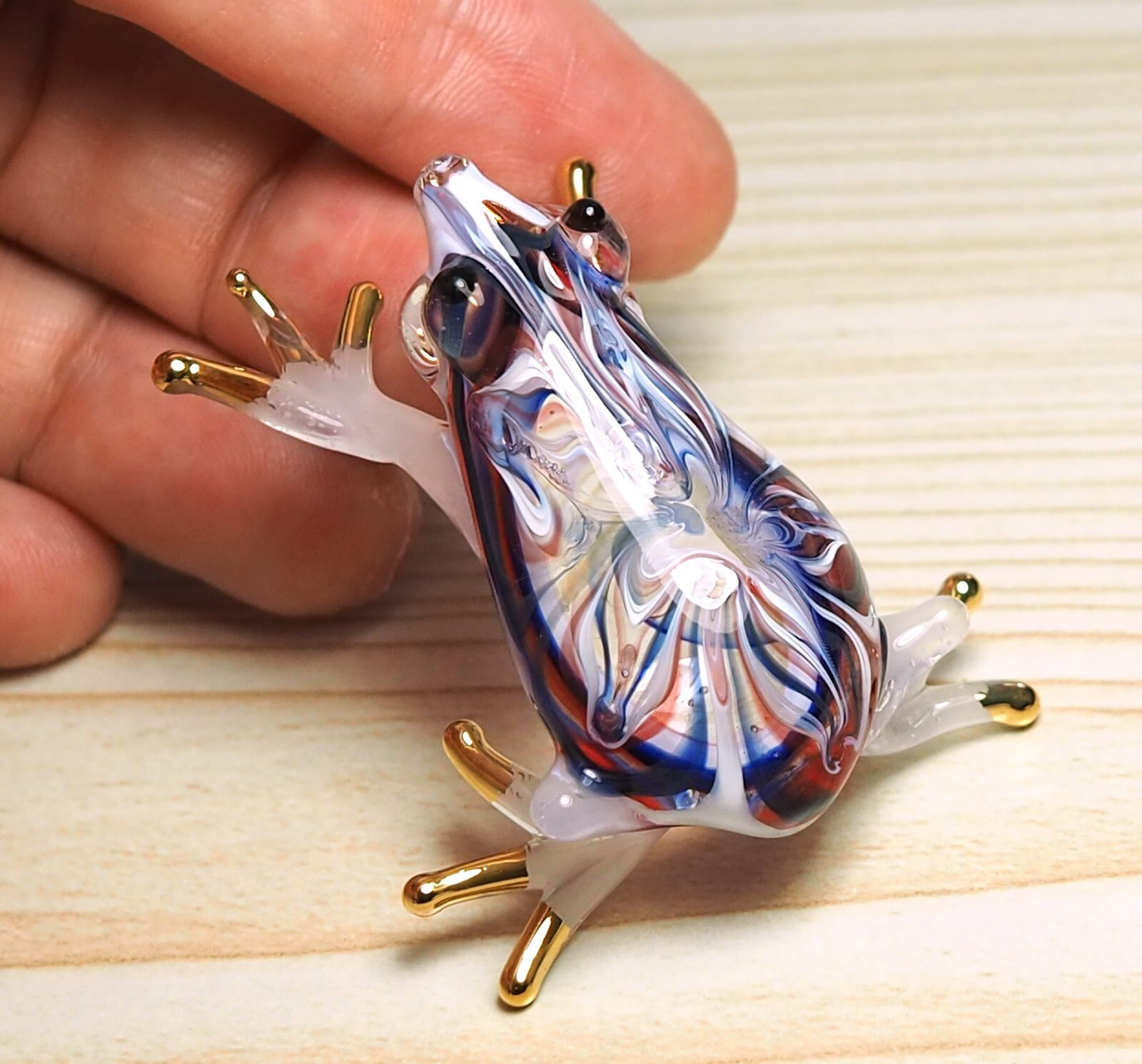 Red Blue Frog Toad figurine hand blown art glass gild 1.75" Decor ...
