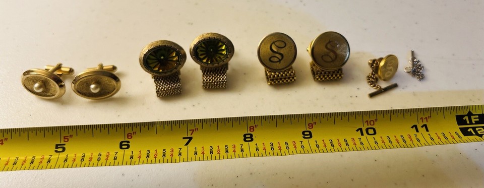 VTG 70s Swank Monogram Pearl Cufflinks & Gold Tone Tie Pin Set ...