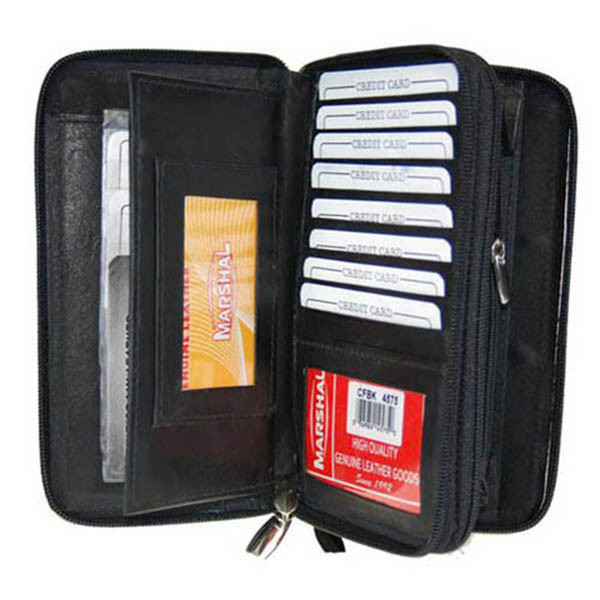 Genuine Leather Checkbook Secretary Wallet 2 Zipper Credit Card ...